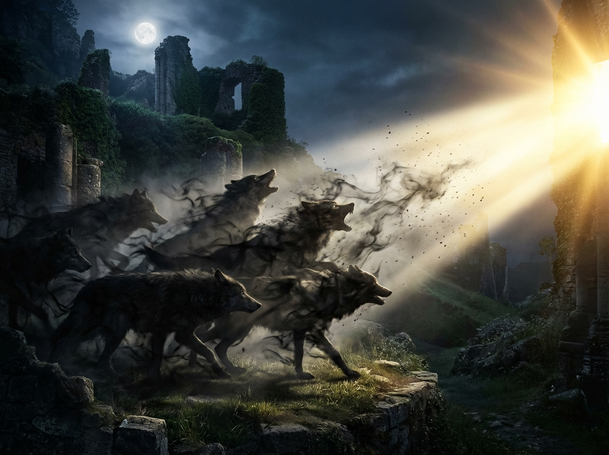 The pack of wolves formed from shadows... - AI 图片创作 | WeryAI